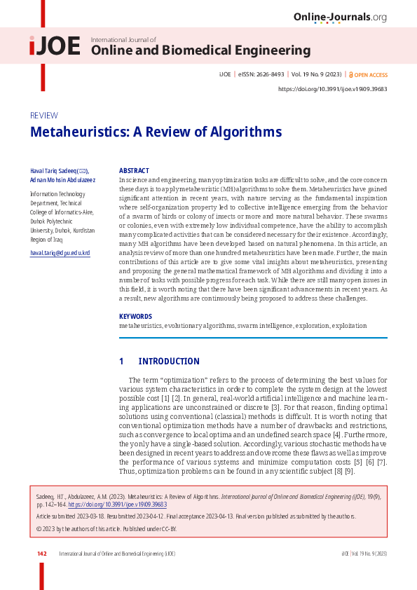 (PDF) Metaheuristics: A Review of Algorithms
