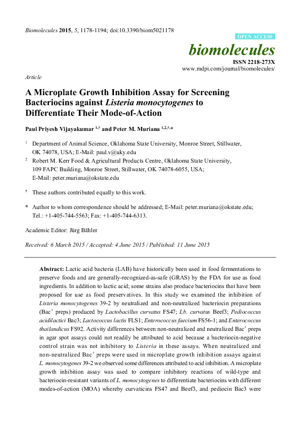 (PDF) A Microplate Growth Inhibition Assay for Screening Bacteriocins against Listeria ...