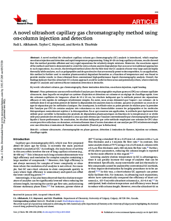 (PDF) A Novel Ultra-Short Capillary Gas Chromatography Method Using On ...