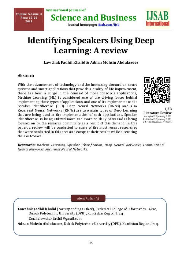 (PDF) Identifying Speakers Using Deep Learning: A review