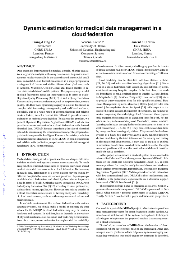 (PDF) Dynamic estimation for medical data management in a cloud federation