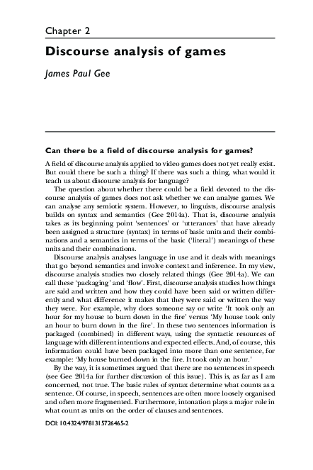 (PDF) Discourse analysis of games