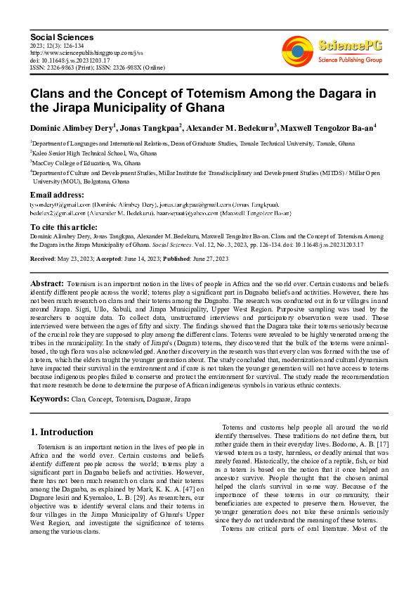 (PDF) Clans and the Concept of Totemism Among the Dagara in the Jirapa ...