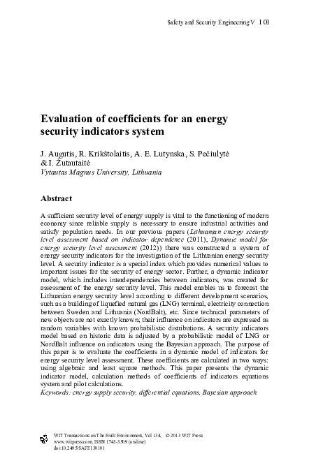 (PDF) Evaluation of coefficients for an energy security indicators system
