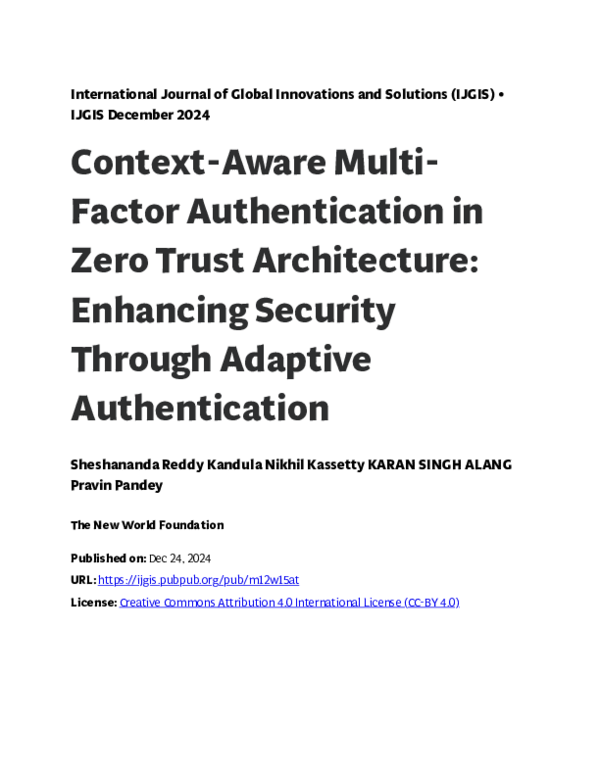 (PDF) Context-Aware Multi-Factor Authentication in Zero Trust Architecture: Enhancing Security ...