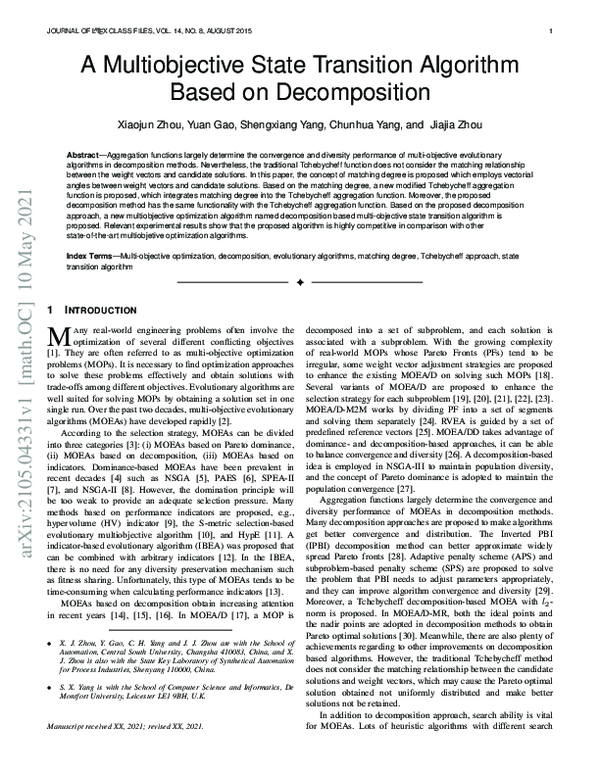 (PDF) A multiobjective state transition algorithm based on modified decomposition method