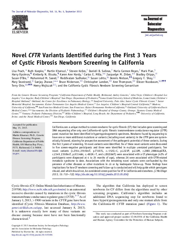 (PDF) Novel CFTR Variants Identified during the First 3 Years of Cystic ...