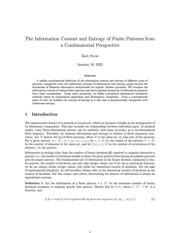 (PDF) Information Content and Entropy of Finite Patterns from a ...