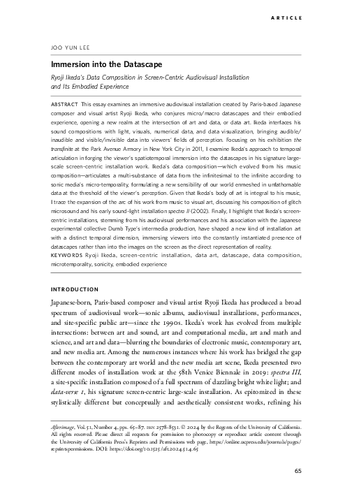 (PDF) Immersion into the Datascape Ryoji Ikeda's Data Composition in Screen-Centric Audiovisual ...