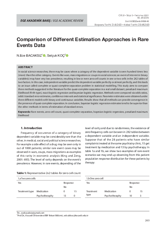 (PDF) Comparison of Different Estimation Approaches in Rare Events Data