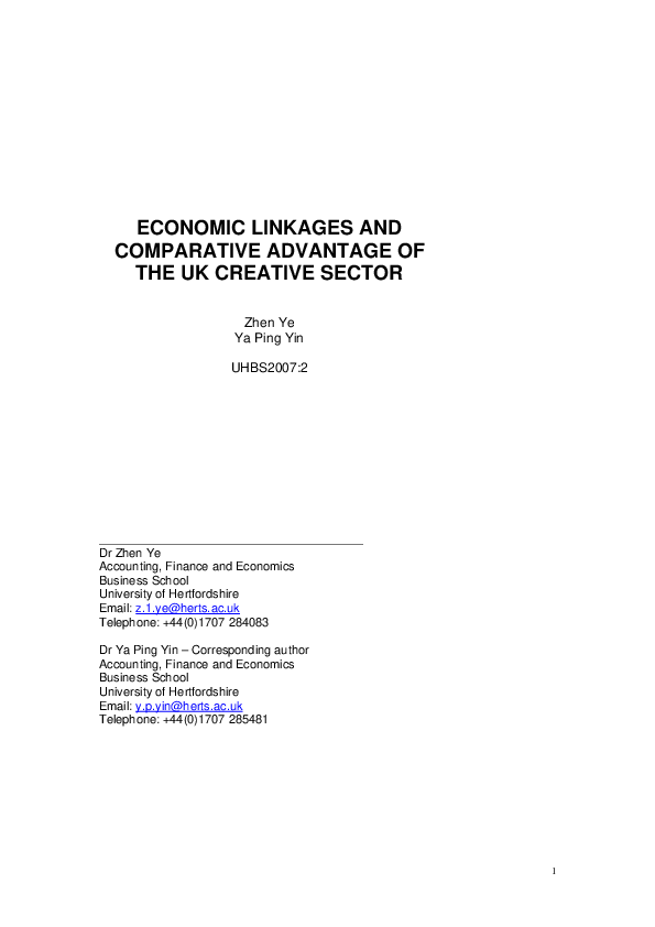 (PDF) Economic Linkages and Comparative Advantage of the UK Creative Sector