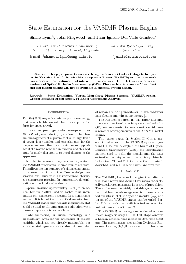 (PDF) State estimation for the VASIMR plasma engine