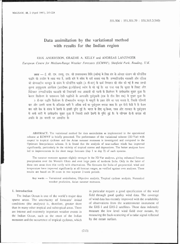 (PDF) Data assimilation by the variational method with results for the Indian region