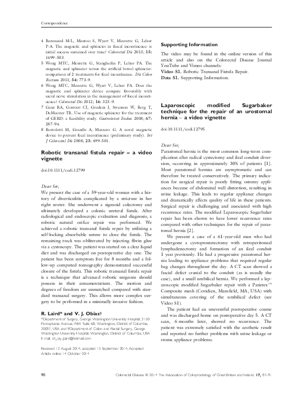 (PDF) Laparoscopic modified Sugarbaker technique for the repair of an ...