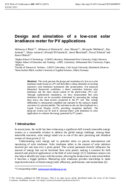 (PDF) Design and simulation of a low-cost solar irradiance meter for PV ...