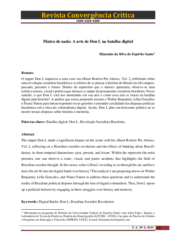(PDF) Pânico de nada: A arte de Don L na batalha digital
