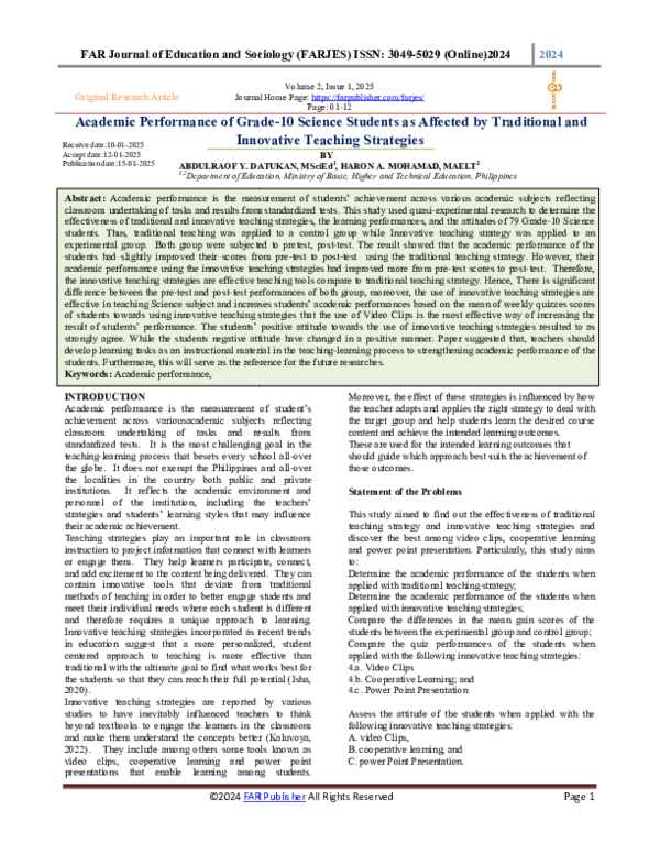 (PDF) Academic Performance of Grade-10 Science Students as Affected by ...