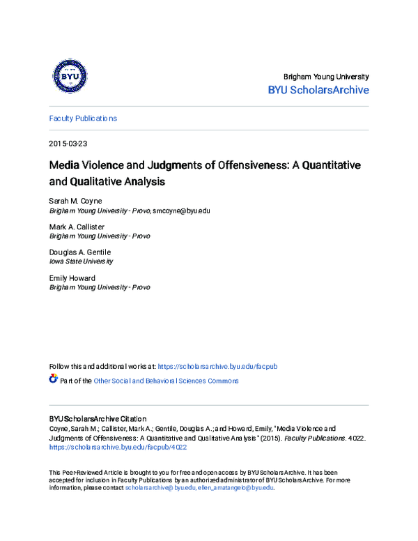 (PDF) Media violence and judgments of offensiveness: A quantitative and ...