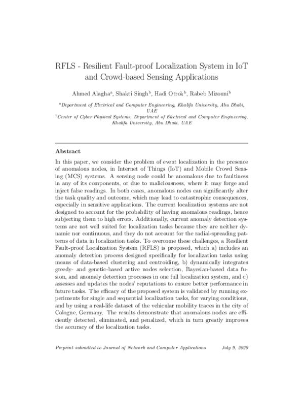 (PDF) RFLS -Resilient Fault-proof Localization System in IoT and Crowd-based Sensing Applications