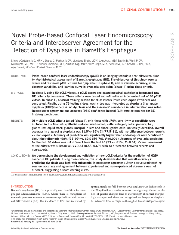 (PDF) Novel probe-based confocal laser endomicroscopy criteria and interobserver agreement for ...