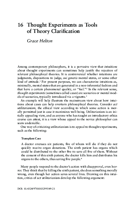 (PDF) Thought Experiments as Tools of Theory Clarification