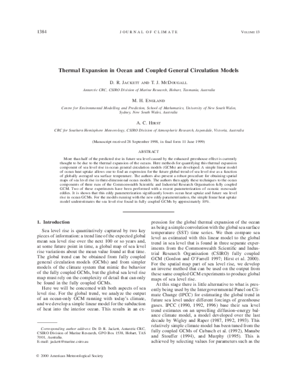 (PDF) Thermal Expansion in Ocean and Coupled General Circulation Models