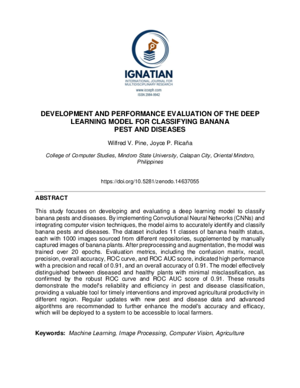 (PDF) DEVELOPMENT AND PERFORMANCE EVALUATION OF THE DEEP LEARNING MODEL FOR CLASSIFYING BANANA ...