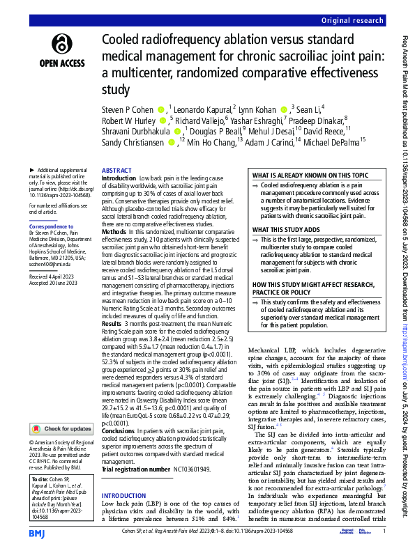 (PDF) Cooled radiofrequency ablation versus standard medical management ...