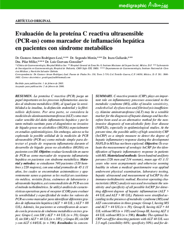 (PDF) Evaluación de la proteína C reactiva ultrasensible (PCR-US) como ...