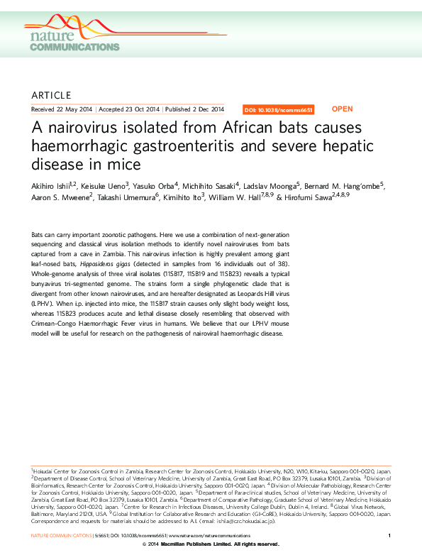 (PDF) A nairovirus isolated from African bats causes haemorrhagic ...