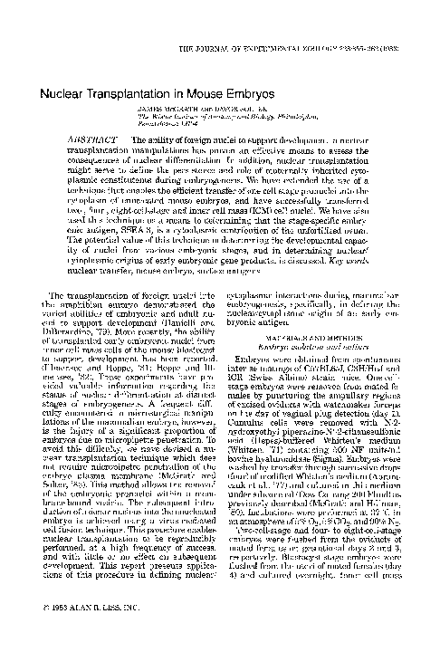 (PDF) Nuclear transplantation in mouse embryos