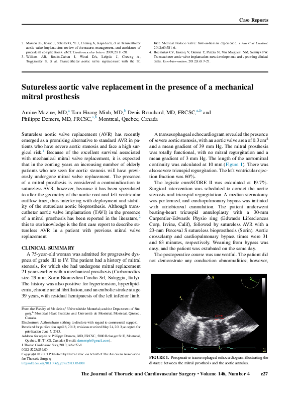 (PDF) Sutureless aortic valve replacement in the presence of a ...