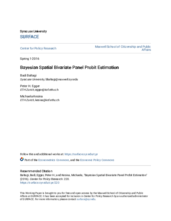 (PDF) Bayesian Spatial Bivariate Panel Probit Estimation