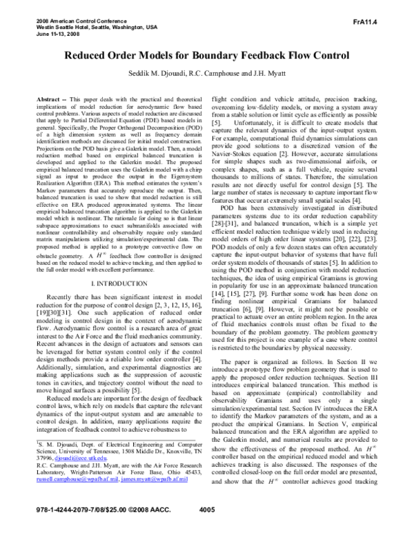 (PDF) Reduced order models for boundary feedback flow control