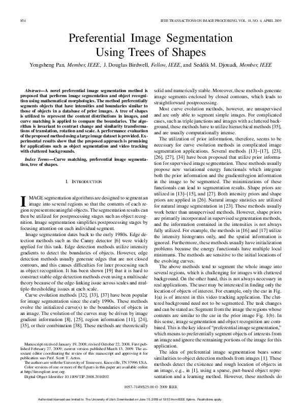 (PDF) Preferential Image Segmentation Using Trees of Shapes