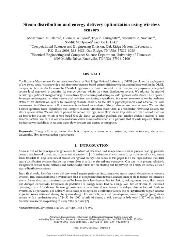 (PDF) Steam distribution and energy delivery optimization using ...