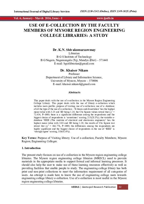 (PDF) Use of E-collection by the faculty members of Mysore region ...