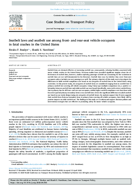 (PDF) Seatbelt laws and seatbelt use among front- and rear-seat vehicle ...