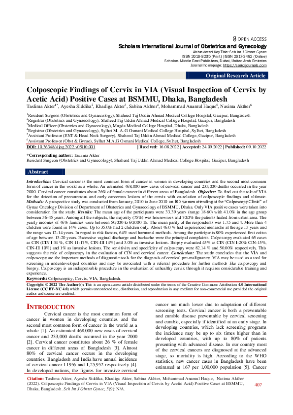 (PDF) Colposcopic Findings of Cervix in VIA (Visual Inspection of ...