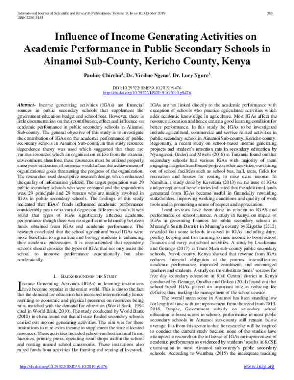(PDF) Influence of Income Generating Activities on Academic Performance ...