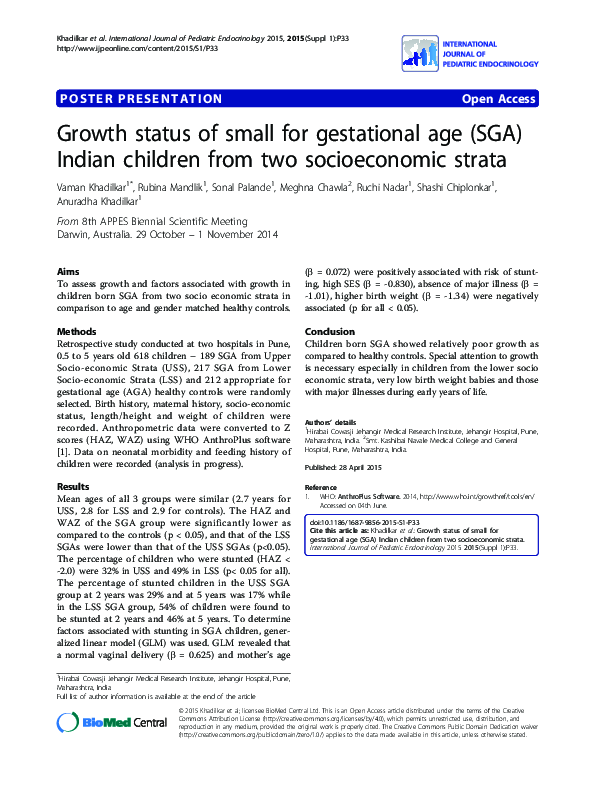 (PDF) Growth status of small for gestational age (SGA) Indian children ...