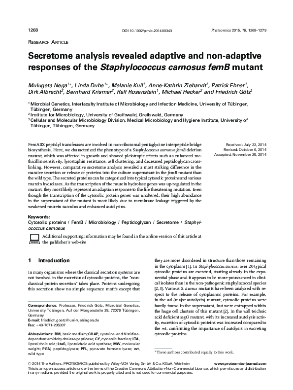 (PDF) Secretome analysis revealed adaptive and non‐adaptive responses ...