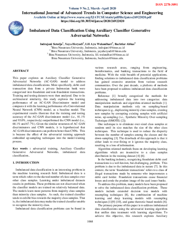(PDF) Imbalanced Data Classification Using Auxiliary Classifier Generative Adversarial Networks