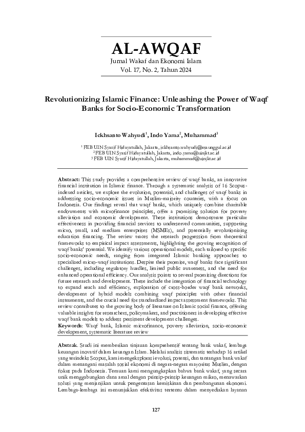 (PDF) Revolutionizing Islamic Finance: Unleashing the Power of Waqf Banks for Socio-Economic ...
