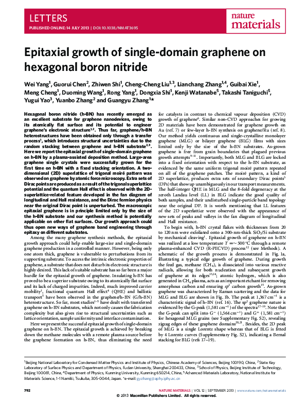 (PDF) Epitaxial Growth of Graphene on h-BN Substrate