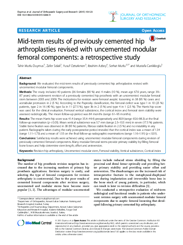 (PDF) Mid-term results of previously cemented hip arthroplasties ...