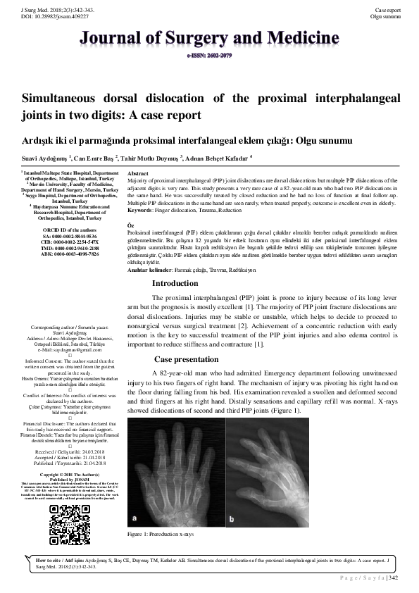(PDF) Simultaneous dorsal dislocation of the proximal interphalangeal ...