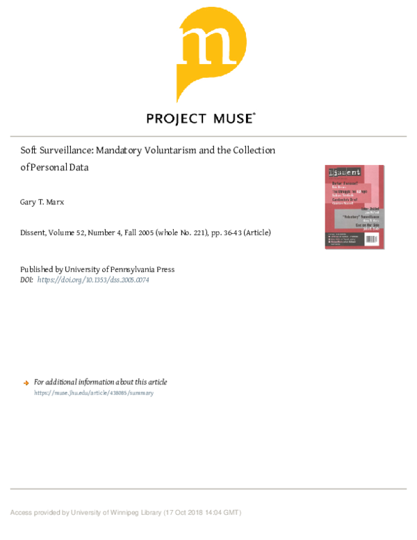 (PDF) Soft Surveillance: Mandatory Voluntarism and the Collection of ...