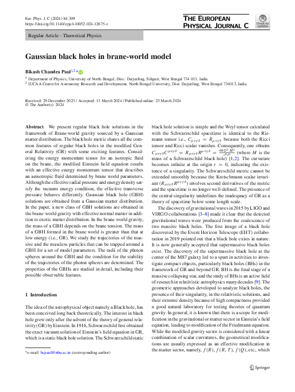 (PDF) Gaussian black holes in brane-world model