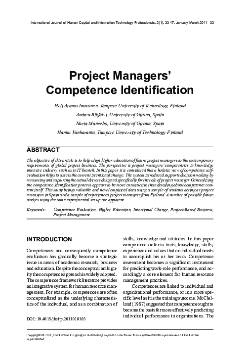 (PDF) Project Managers’ Competence Identification